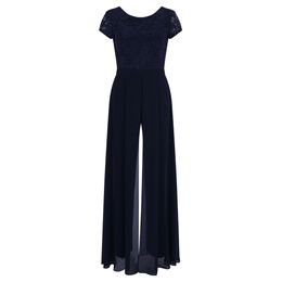 Vera Mont Damen Overall "Damen kurzarm", blau, Gr. 36, Stoff, Obermaterial: 95% Polyester, 5% Elasthan. Besatz: 100% Polyester. Futter: 100%