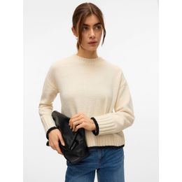 V&eacute;ro Moda VERO MODA Damen Strickpullover "VMSHADOW LS O-NECK PULLOVER BOO"birch detail:with schwarz, Gr. M, unifarben mit Farbeinsatz, Strick, Obermaterial: