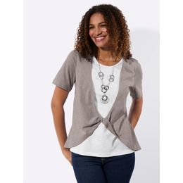 2-in-1-Shirt Inspirationen "2-in-1-Shirt", Damen, Gr. 54, taupe, ecru, 100% Baumwolle, gemustert, mehrfarbig, Rundhals, Shirts 2-in-1 Shirt