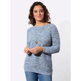 3/4 Arm-Pullover Casual Looks "Ajour-Pullover", Damen, Gr. 46, blau (hellblau, meliert), 100% Baumwolle, meliert, Pullover