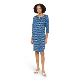 Druckkleid Cartoon "Damen mit Muster", Damen, Gr. 34, Normalgr&ouml;&szlig;en, blau, gr&uuml;n, Obermaterial: 95% Polyester, 05% Elasthan, figurumspielend kurz, Rundhals, Kleider Druckkleid