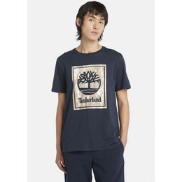 Timberland Damen T-Shirt "STACK LOGO Camo Short Sleeve Tee", blau, Gr. XL, bedruckt, Jersey, Obermaterial: 100% Baumwolle, Shirts, in gro&szlig;en Gr&ouml;&szlig;en