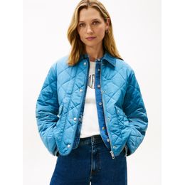Steppjacke Tommy Hilfiger "PADDED FLAG QUILTED JACKET", Damen, Gr. S (36), cyclone haze, Steppware, Obermaterial: 100% Polyester, unifarben, regular fit, Jacken Steppjacke