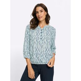 Inspirationen Damen Schlupfbluse, blau, Gr. 52, bedruckt, gemustert, mehrfarbig, 100% Viskose, Blusen