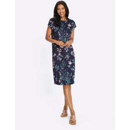 Classic Basics Damen Jerseykleid "Jersey-Kleid", blau, Gr. 42, bedruckt, gebl&uuml;mt, gemustert, mehrfarbig, Jersey, 100% Baumwolle, Kleider