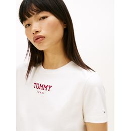 Tommy Jeans Damen Kurzarmshirt "TJW REG ESSENTIAL LOGO 2 TEE EXT", wei&szlig;, Gr. XXL, bedruckt, Single Jersey, Obermaterial: 100% Baumwolle, Shirts