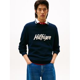 Tommy Hilfiger Herren Rundhalspullover "SEASONAL GRAPHIC COTTON", blau, Gr. L, Strick, Obermaterial: 100% Baumwolle, Pullover