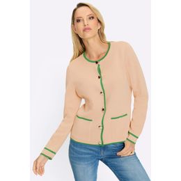 Heine Damen Strickjacke, beige, Gr. 42, gemustert, mehrfarbig, unifarben, 100% Baumwolle, Strickjacken