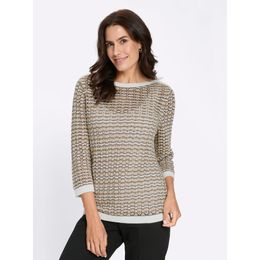 Inspirationen Damen Ajourpullover "Strickpullover"taupe, sand, gemustert, Gr. 42, gemustert, mehrfarbig, 95% Baumwolle, 3% Polyester, 2%