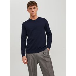 Jack & Jones JACK & JONES Herren V-Ausschnitt-Pullover "JJEBASIC mit V-Ausschnitt, ideal f&uuml;r Herbst und Alltag", blau, Gr. L, unifarben, Obermaterial: 100%