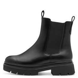 Marco Tozzi Damen Chelseaboots, Gr. 37schwarz, Elastischer Einsatz, Lederimitat, Schuhe, Blockabsatz, Stiefelette, Herbstboots, Stretcheinsatz au&szlig;en