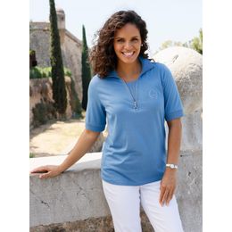 Poloshirt Casual Looks "Poloshirt", Damen, Gr. 38, blau (mittelblau), 50% Baumwolle, 50% Modal, unifarben, Shirts