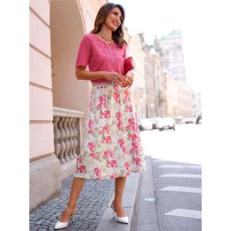 Jerseyrock Lady, Damen, Gr. 36, ecru, fuchsia, bedruckt, 95% Viskose, 5% Elasthan, gebl&uuml;mt, gemustert, mehrfarbig, wadenlang, R&ouml;cke