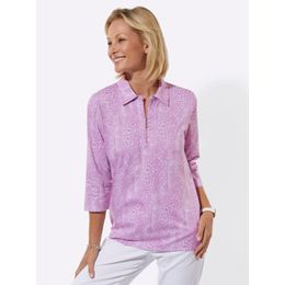 Poloshirt Classic Basics "Poloshirt", Damen, Gr. 52, orchidee, wei&szlig;, bedruckt, 100% Baumwolle, gemustert, Shirts