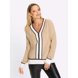 Heine Damen Strickpullover "Pullover", beige, Gr. 44, gemustert, mehrfarbig, 100% Baumwolle, Pullover