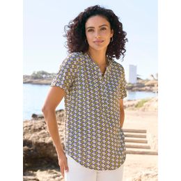 Kurzarmbluse Inspirationen, Damen, Gr. 36, bunt (sand, limone, bedruckt), 100% Viskose, bedruckt, gemustert, mehrfarbig, Rundhals, Blusen