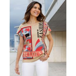 Classic Basics Damen Kurzarmshirt "Kurzarm-Shirt"sand, flamingo, bedruckt, Gr. 42, bedruckt, gemustert, mehrfarbig, 100% Baumwolle, Shirts