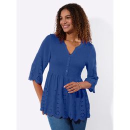 Spitzenbluse Inspirationen, Damen, Gr. 40, royalblau, 100% Viskose, unifarben, Rundhals, Blusen Spitzenbluse