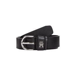 Tommy Hilfiger Damen Lederg&uuml;rtel "ESSENTIAL EFFORTLESS 2.5 cm breit SILVER", schwarz, Gr. 115, unifarben, Rindsleder, G&uuml;rtel, Einfachdornschlie&szlig;e,