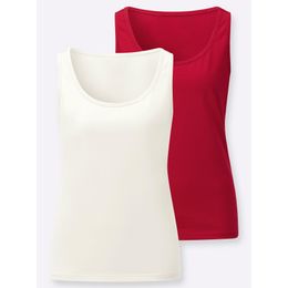 Shirttop Casual Looks, Damen, Gr. 38, rot, ecru, 100% Baumwolle, unifarben, Rundhals, Tops Shirttop