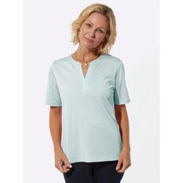 Rundhalsshirt "Kurzarm-Shirt", Damen, Gr. 38, blau (kalkmint), 64% Baumwolle, 36% Polyester, unifarben, Rundhals, Shirts Rundhalsshirt