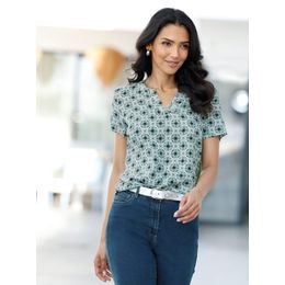 Schlupfbluse Classic Basics, Damen, Gr. 42, gr&uuml;n (jade, ecru, bedruckt), 100% Viskose, gemustert, mehrfarbig, Rundhals, Blusen Schlupfbluse