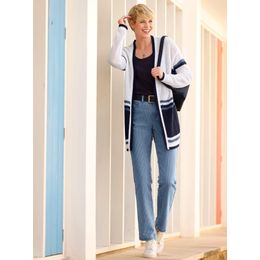 Ajourstrickjacke Classic Basics, Damen, Gr. 50, wei&szlig; (wei&szlig;, marine, gestreift), 100% Polyacryl, gemustert, gestreift, mehrfarbig, Strickjacken Ajourstrickjacke