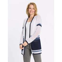 Classic Basics Damen Ajourstrickjacke, wei&szlig;, Gr. 46, gemustert, gestreift, mehrfarbig, 100% Polyacryl, Strickjacken