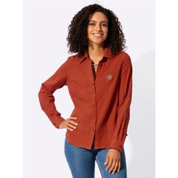 Langarmbluse Casual Looks, Damen, Gr. 36, rot (rostrot), 100% Baumwolle, unifarben, Blusen