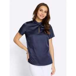 Lady Damen Satinbluse, blau, Gr. 42, unifarben, 97% Polyester, 3% Elasthan, Blusen