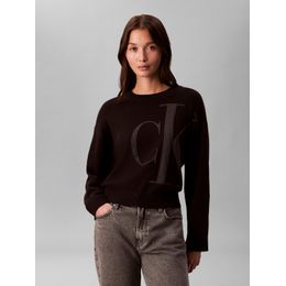 Strickpullover Calvin Klein Jeans, Damen, Gr. L (42), schwarz, Strick, Obermaterial: 100% Baumwolle, unifarben, regular fit taillenbedeckt, Rundhals, eingesetzt Rippstrickb&uuml;ndchen, Pullover Strickpullover