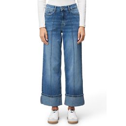 Zero Damen Slim-fit-Jeans "Damen weites Bein mit Umschlag 28 Inch"blau used denim, Gr. 44, unifarben, Denim/Jeans, Obermaterial: 65% Baumwolle, 35%