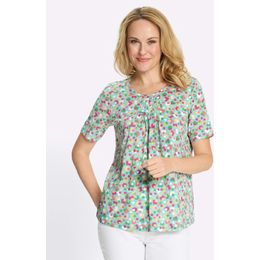 Kurzarmshirt Classic Basics "Longshirt", Damen, Gr. 38, aquamarin, apfel, bedruckt, 100% Baumwolle, gemustert, mehrfarbig, Rundhals, Shirts