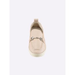 Heine Damen Slipper, Gr. 37, beige, Leder, Schuhe