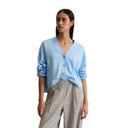 Marc O'Polo Cardigan MARC O'POLO DENIM "aus Soft Cotton Stretch", Damen, Gr. L, light blau melange, Obermaterial: 58% Baumwolle, 25% Polyamid, 17% Polyester, unifarben, relaxed fit, V-Ausschnitt, B&uuml;ndchen, Strickjacken