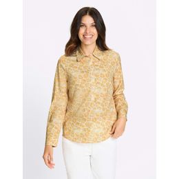 Langarmbluse Classic Basics, Damen, Gr. 48, gelb (gelb, wei&szlig;, bedruckt), 100% Polyester, bedruckt, gemustert, Blusen