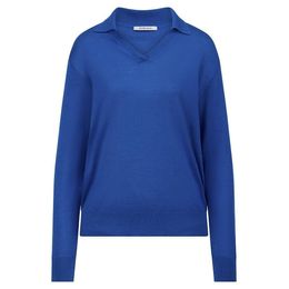 Peter Hahn - Polo-Pullover mit V-Einsatz am Ausschnitt, blau, Gr. 40 / M - Seide