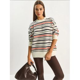 Bianco Lucci Pullover Damen Gr&ouml;&szlig;e S/L braunmeliert / rot / schwarz / naturwei&szlig;