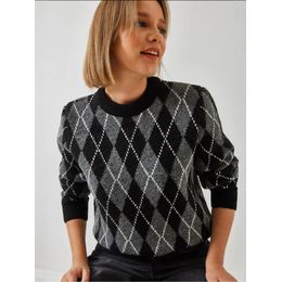 Bianco Lucci Pullover Damen Gr&ouml;&szlig;e S/L graumeliert / schwarz / wei&szlig;