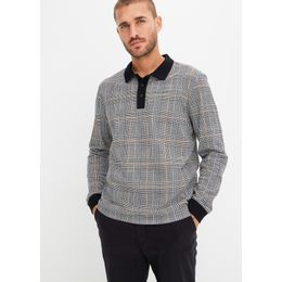 Poloshirt bonprix "Piqu&eacute; Polo-Langarmshirt aus Baumwolle", Damen, Gr. 56/58 (XL), schwarz (schwarz, wei&szlig; graphisch bedruckt), Obermaterial: 100% Baumwolle, regular fit, Shirts, Piqu&eacute; Polo-Langarmshirt aus Baumwolle