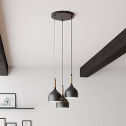 Luminex H&auml;ngelampe Noak 3-flammig rund schwarz/holz natur