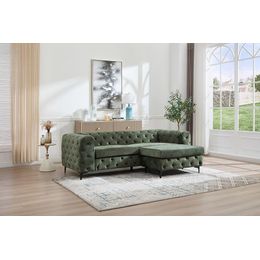 Riess Ambiente Chesterfield Sofa MODERN BAROCK 235cm grün Samt 3-Sitzer Couch Federkern Riess-Ambiente Wohnzimmer