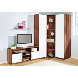 Priess Jugendzimmer-Set Set, 5 Stk. tlg. Kleiderschrank, Regalelement, Wäscheschrank, Sideboard und Wandregal nussbaumfarben/weiß