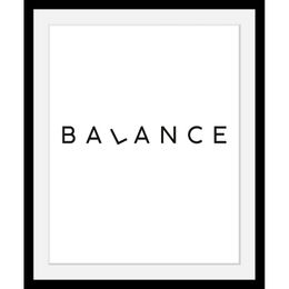 queence Bild &raquo;Balance&laquo; Humor Motivationsbilder Schriftzug Schwarz-Wei&szlig; HD Premium Poster-Druck inkl. Holzrahmen schwarz Acrylglas, Holz, Papier