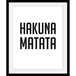 queence Bild &raquo;Hakuna Matata&laquo; Humor Motivationsbilder Schriftzug Schwarz-Wei&szlig; HD Premium Poster-Druck inkl. Holzrahmen schwarz Acrylglas, Holz, Papier