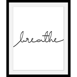 queence Bild &raquo;Breathe&laquo; Motivationsbilder Schriftzug Schwarz-Wei&szlig; Spa Spa Bilder HD Premium Poster-Druck inkl. Holzrahmen Farbe Rahmen:...