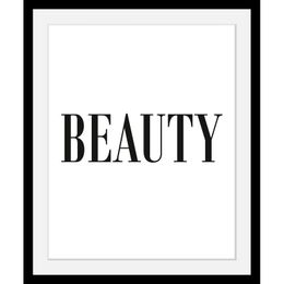 queence Bild &raquo;Beauty&laquo; Humor Motivationsbilder Schriftzug Schwarz-Wei&szlig; HD Premium Poster-Druck inkl. Holzrahmen schwarz Acrylglas, Holz, Papier