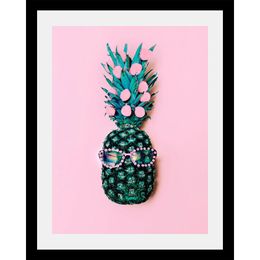 queence Bild &raquo;Ananas&laquo; Ananas Essen Humor Lebensmittel Obst Obst Bilder HD Premium Poster-Druck inkl. Holzrahmen bunt Acrylglas, Holz, Papier