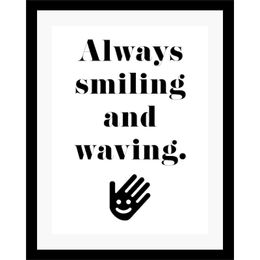 queence Bild &raquo;smile&laquo; Motivationsbilder Schriftzug Schwarz-Wei&szlig; Spr&uuml;che & Texte HD Premium Poster-Druck inkl. Holzrahmen Farbe Rahmen: schwarz...