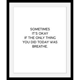 queence Bild &raquo;Breathe&laquo; Motivationsbilder Schriftzug Schwarz-Wei&szlig; Spa Spa Bilder HD Premium Poster-Druck inkl. Holzrahmen schwarz Acrylglas, Holz, 